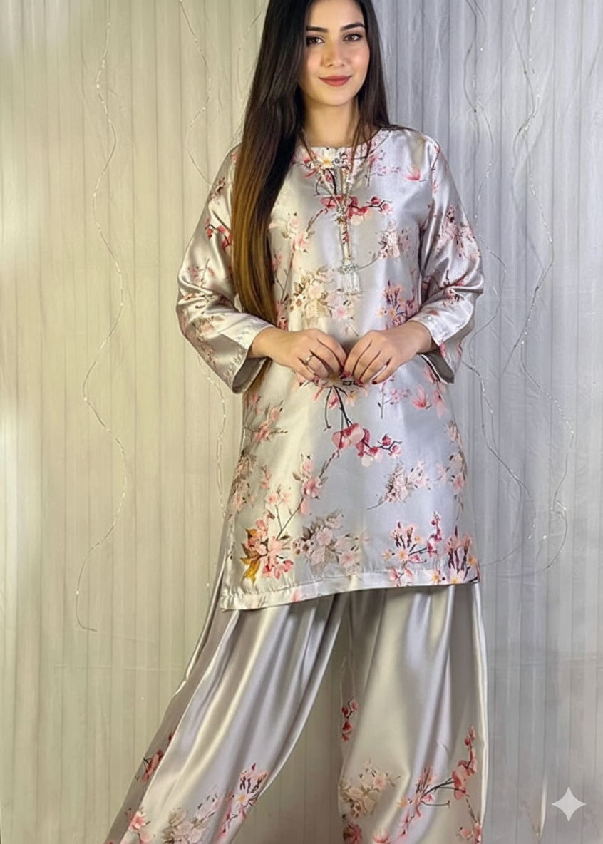 Chic Floral Printed Satin Co-ord Set for Parties & Casual Wear D6314 ...